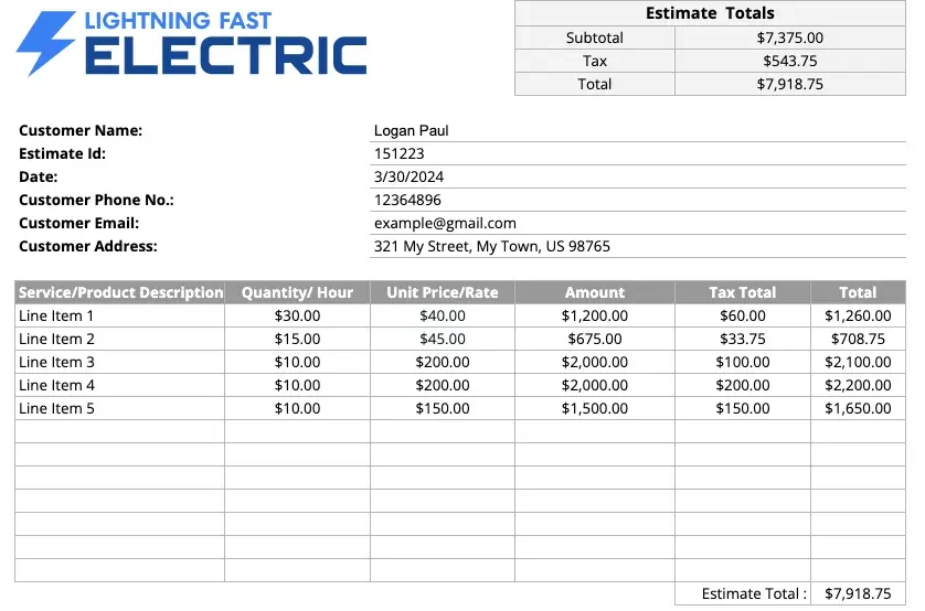 Electrician Estimate Template | Housecall Pro