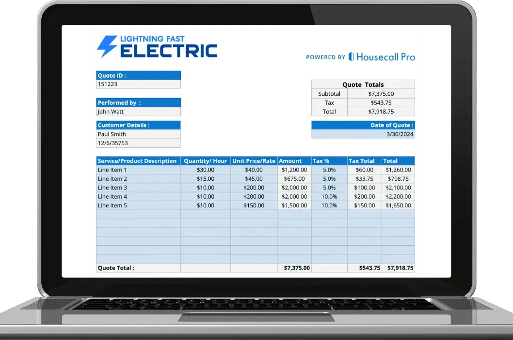 Electrician Quote Template - Housecall Pro