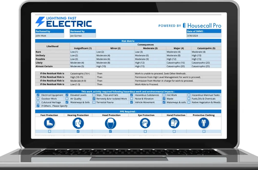 SWMS electrical template - Housecall Pro