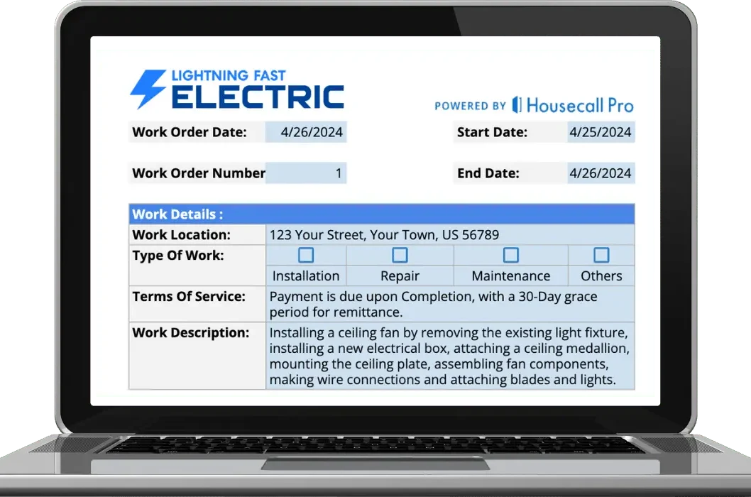 Electrician Work Order Template - Housecall Pro