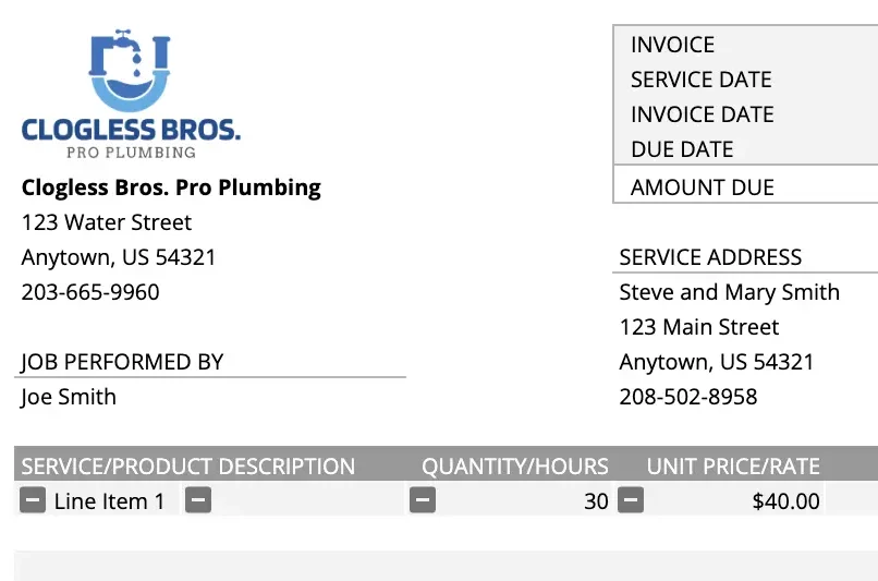 Plumbing invoice template (free download) - Housecall Pro