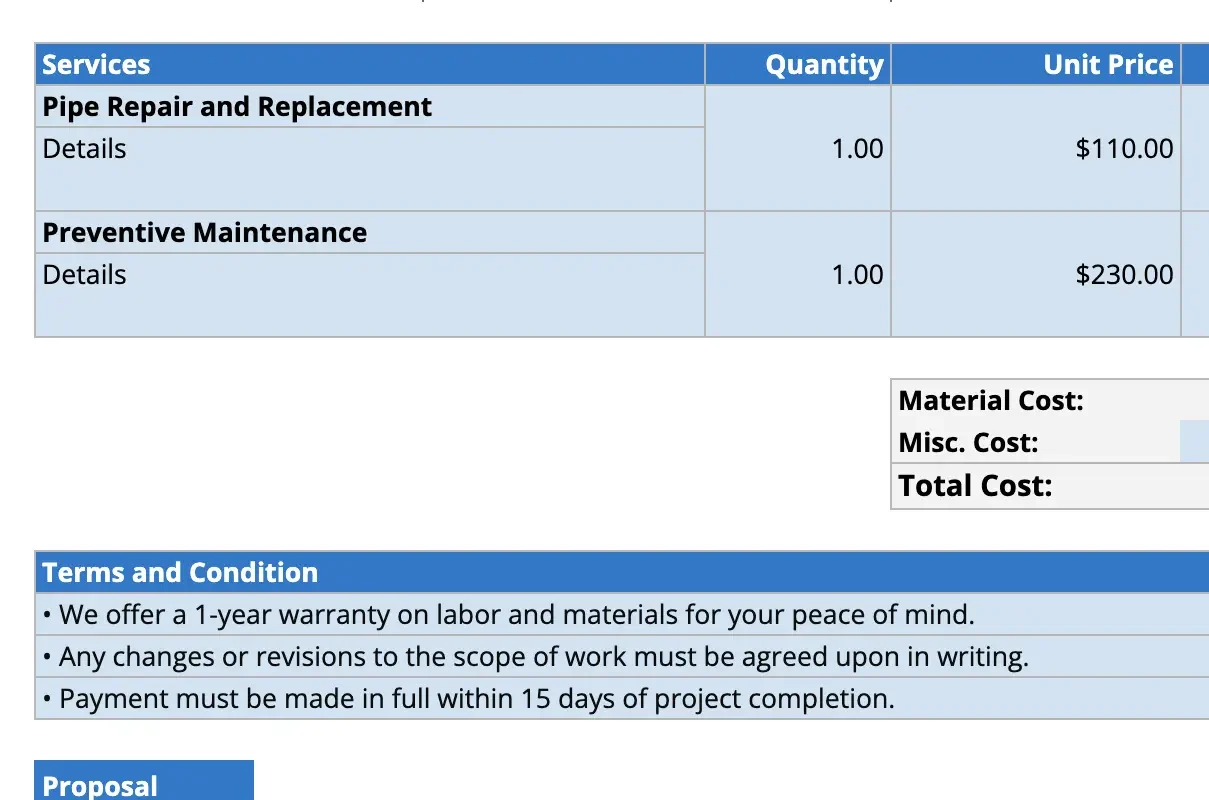Plumbing proposal template (free download) - Housecall Pro