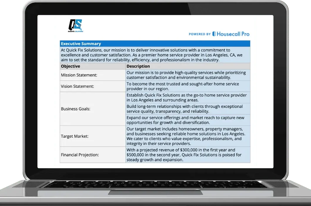 Small business plan template - Housecall Pro