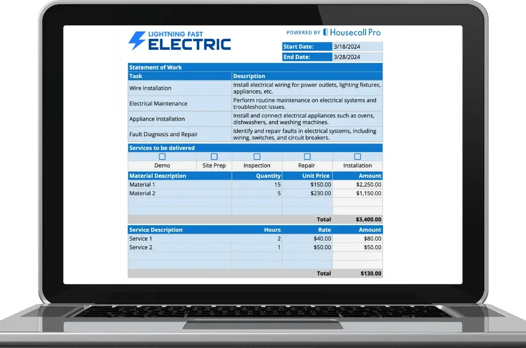 Electrician Scope of Work Template - Housecall Pro