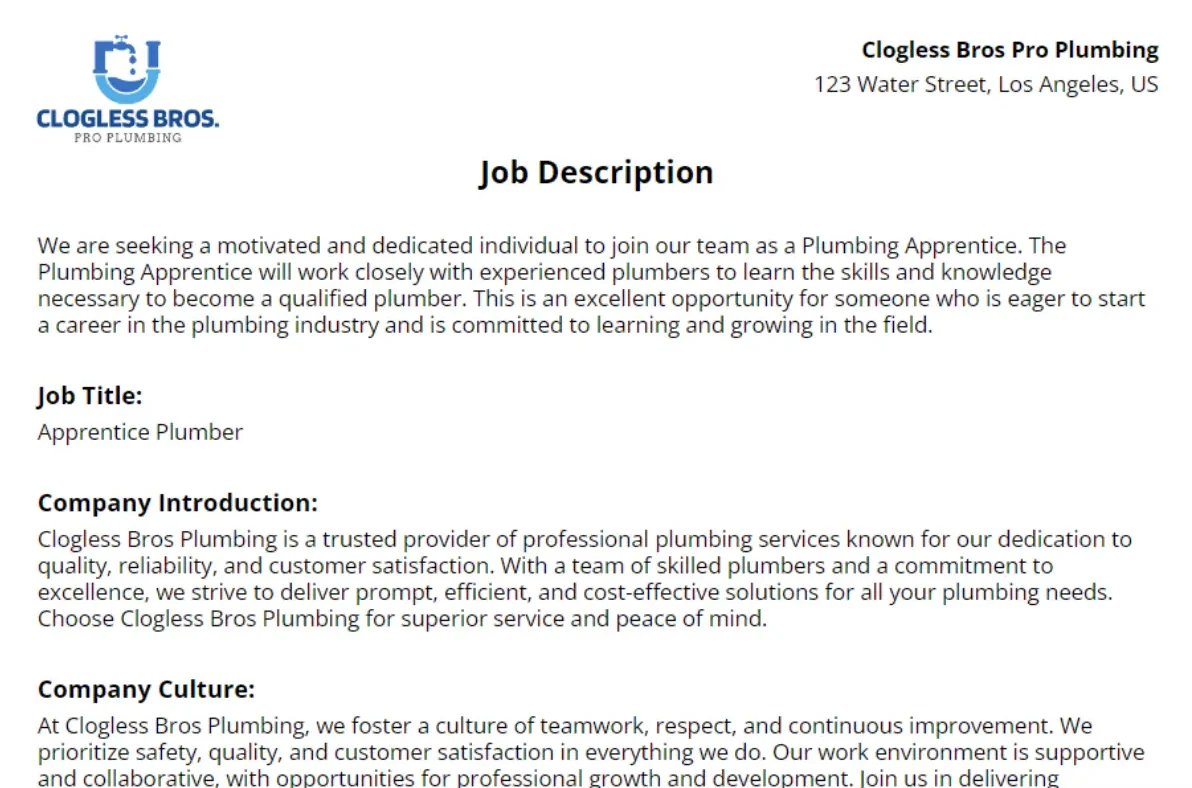 Plumbing Apprentice Job Description - Housecall Pro