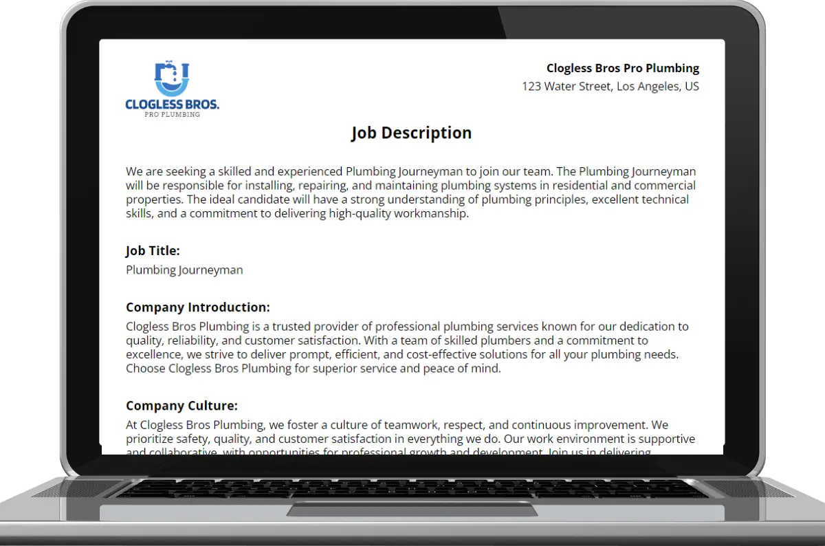 Plumbing Journeyman Job Description Template - Housecall Pro