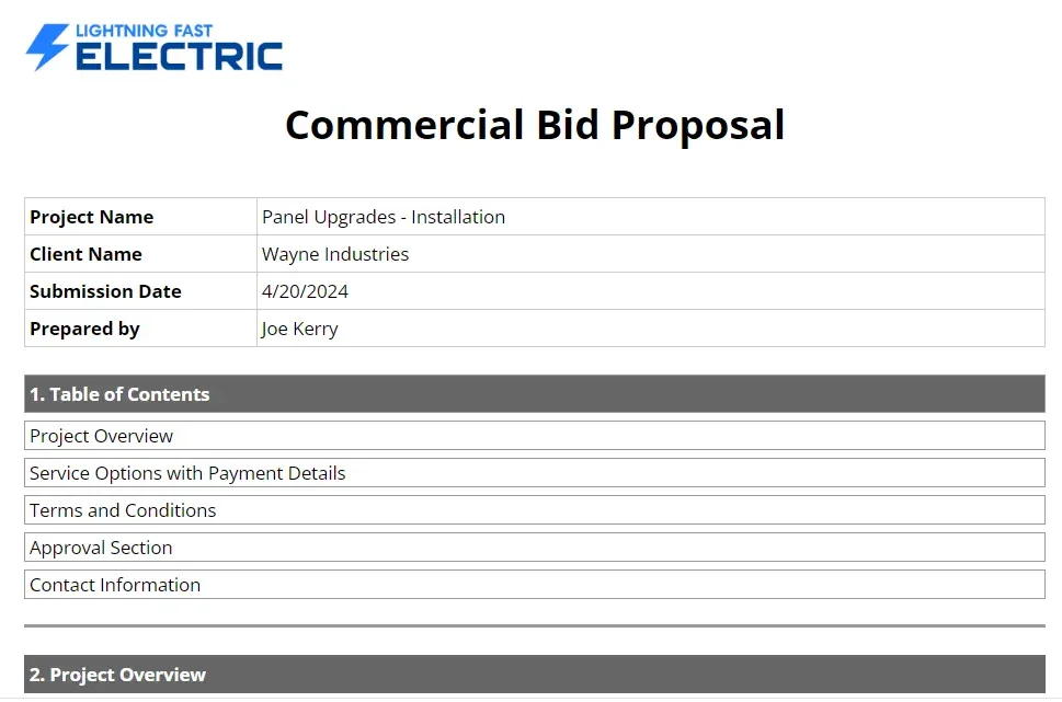Electrical Commercial Bid Template - Housecall Pro