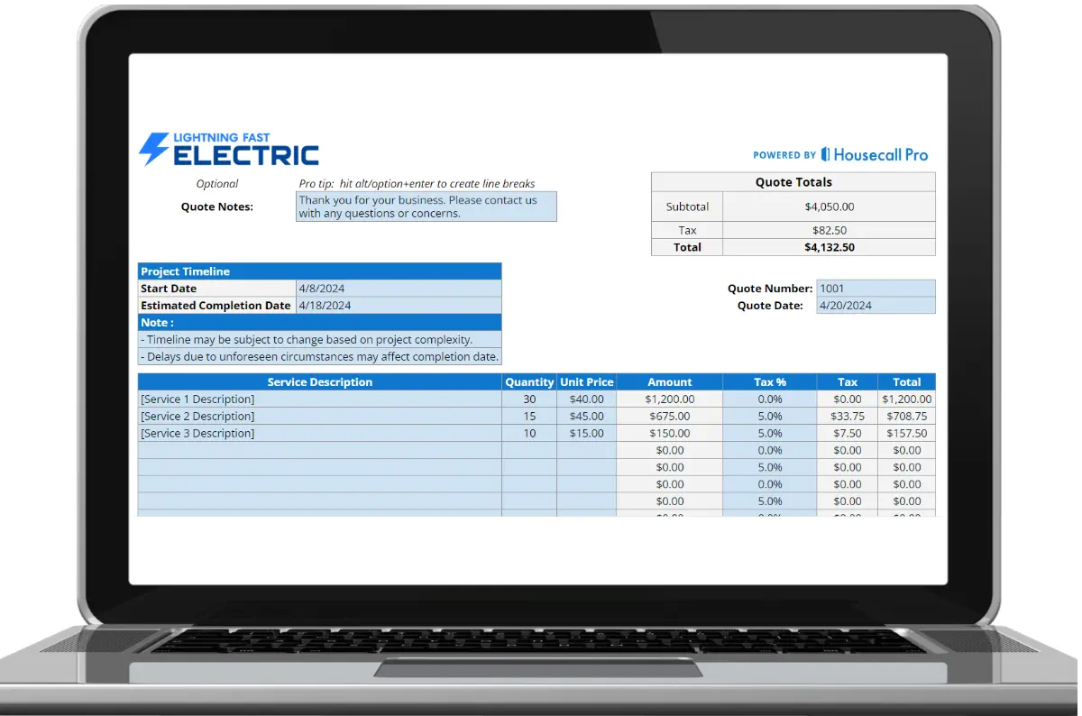 Electrician Commercial Quote Template - Housecall Pro