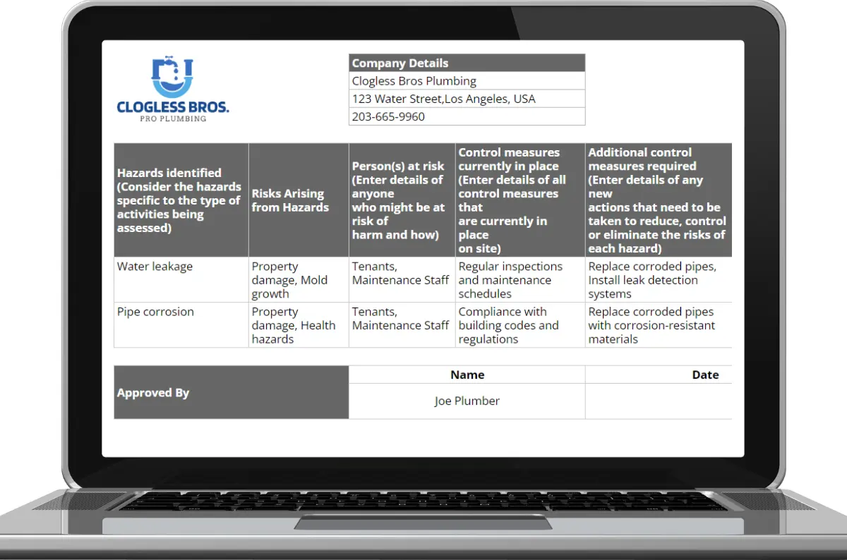 Plumbing Risk Assessment Template - Housecall Pro