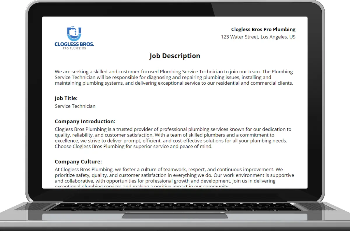 Plumbing Service Technician Job Description Template - Housecall Pro