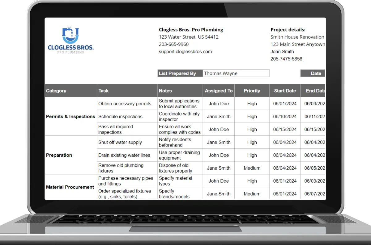 Plumbing Task List Template - Housecall Pro