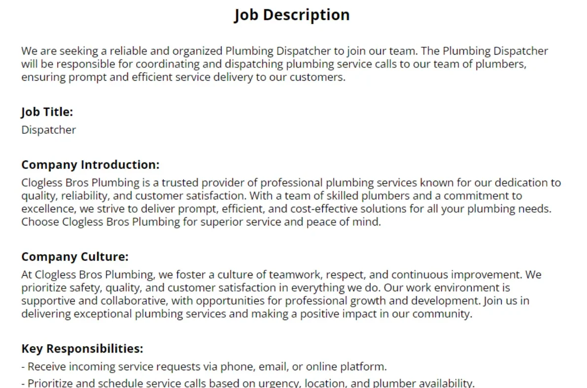 Plumbing Dispatcher Job Description Template - Housecall Pro